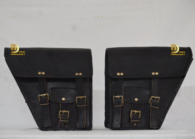 Handmade black leather Motorcycle bag Saddle bag set of 2 | Etsy