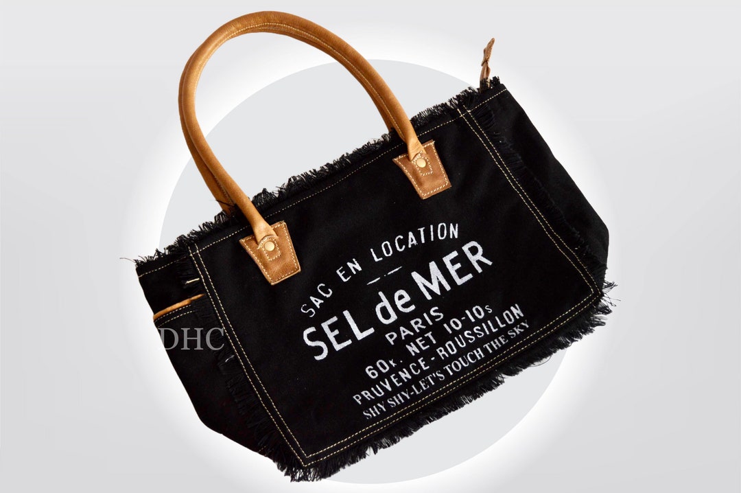 Sel De Mer Upcycled Black Canvas Tote Bags, Spacious Black Canvas ...