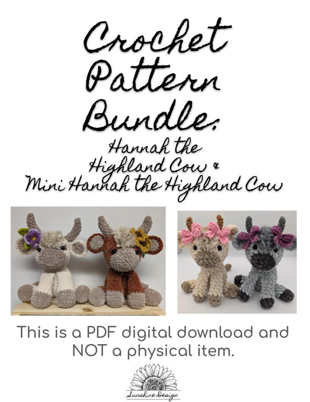 Digital Crochet Pattern Bundle: Hannah the Highland Cow and Mini Hannah ...