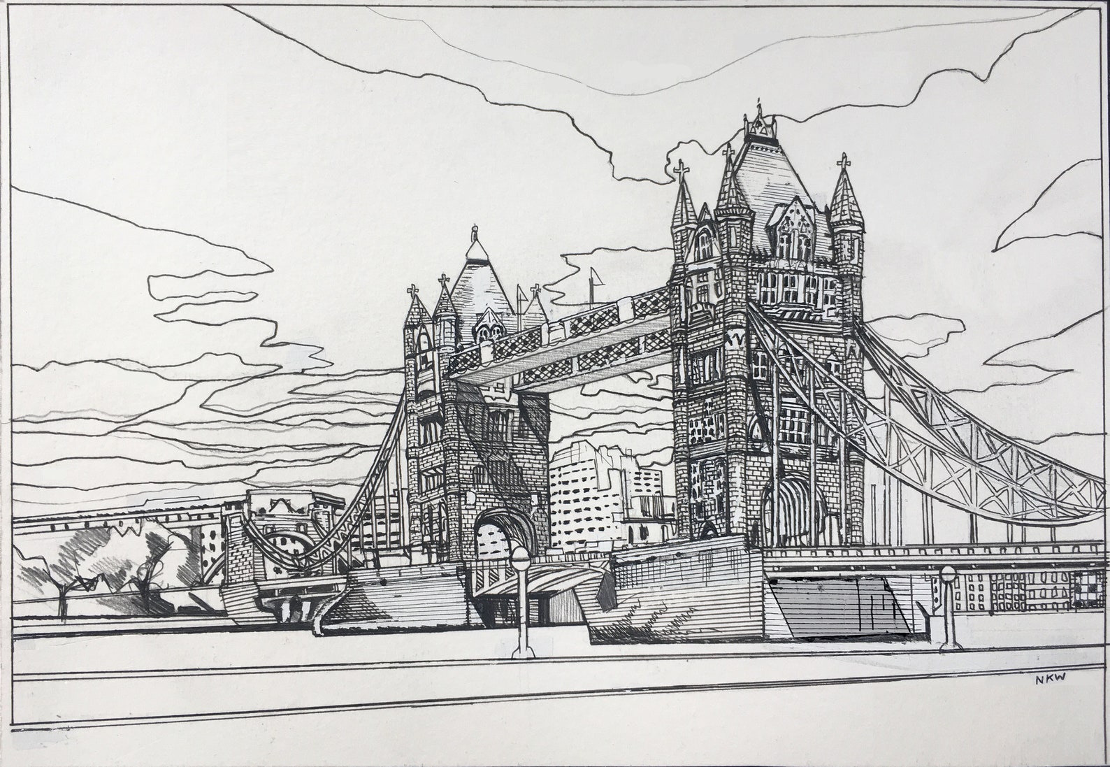 Tower Bridge London Pen Drawing Fine Art Print Giclee - Etsy