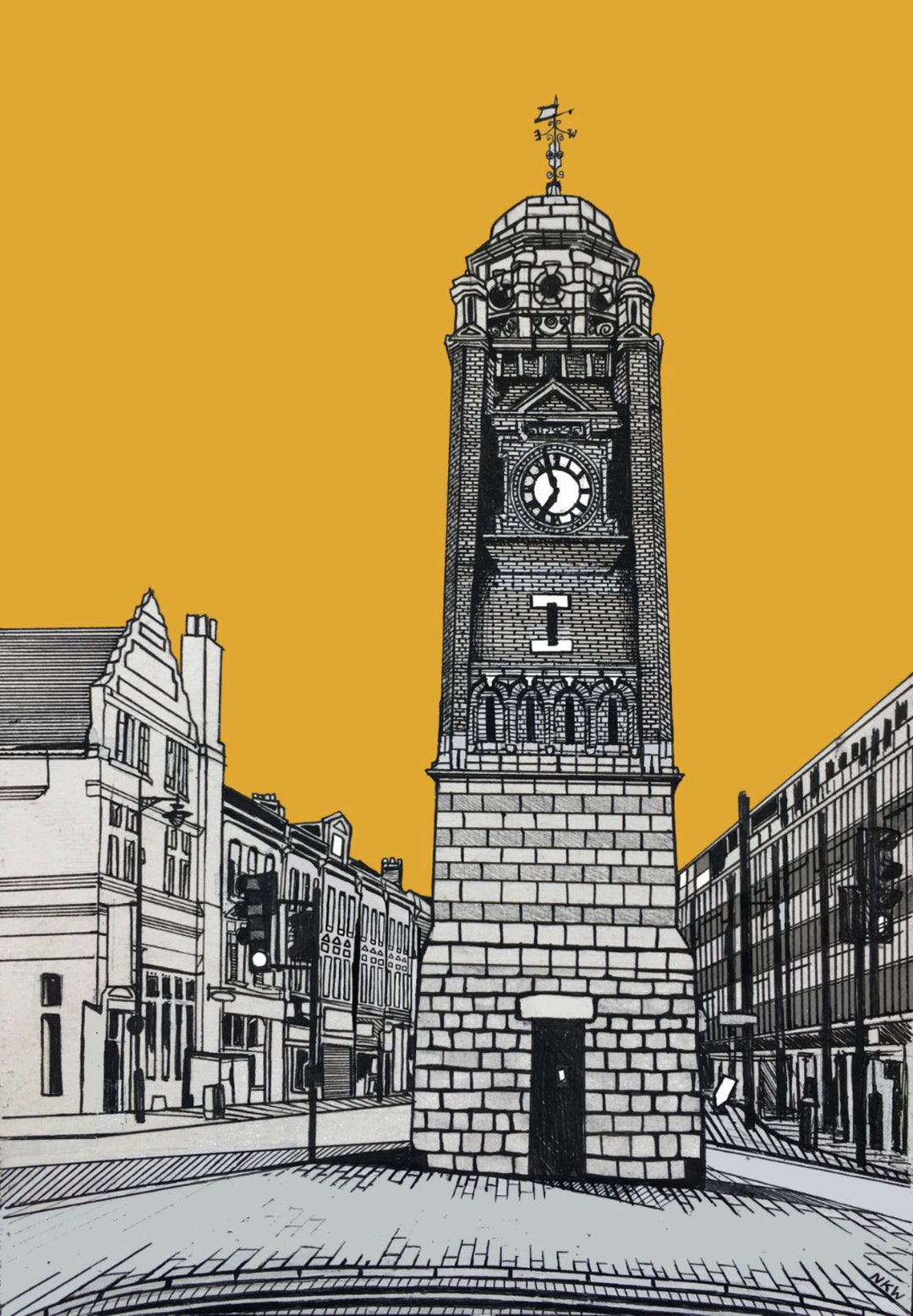 Clock Tower, Crouch End, London, Pen Drawing, Fine Art Print, Giclee ...