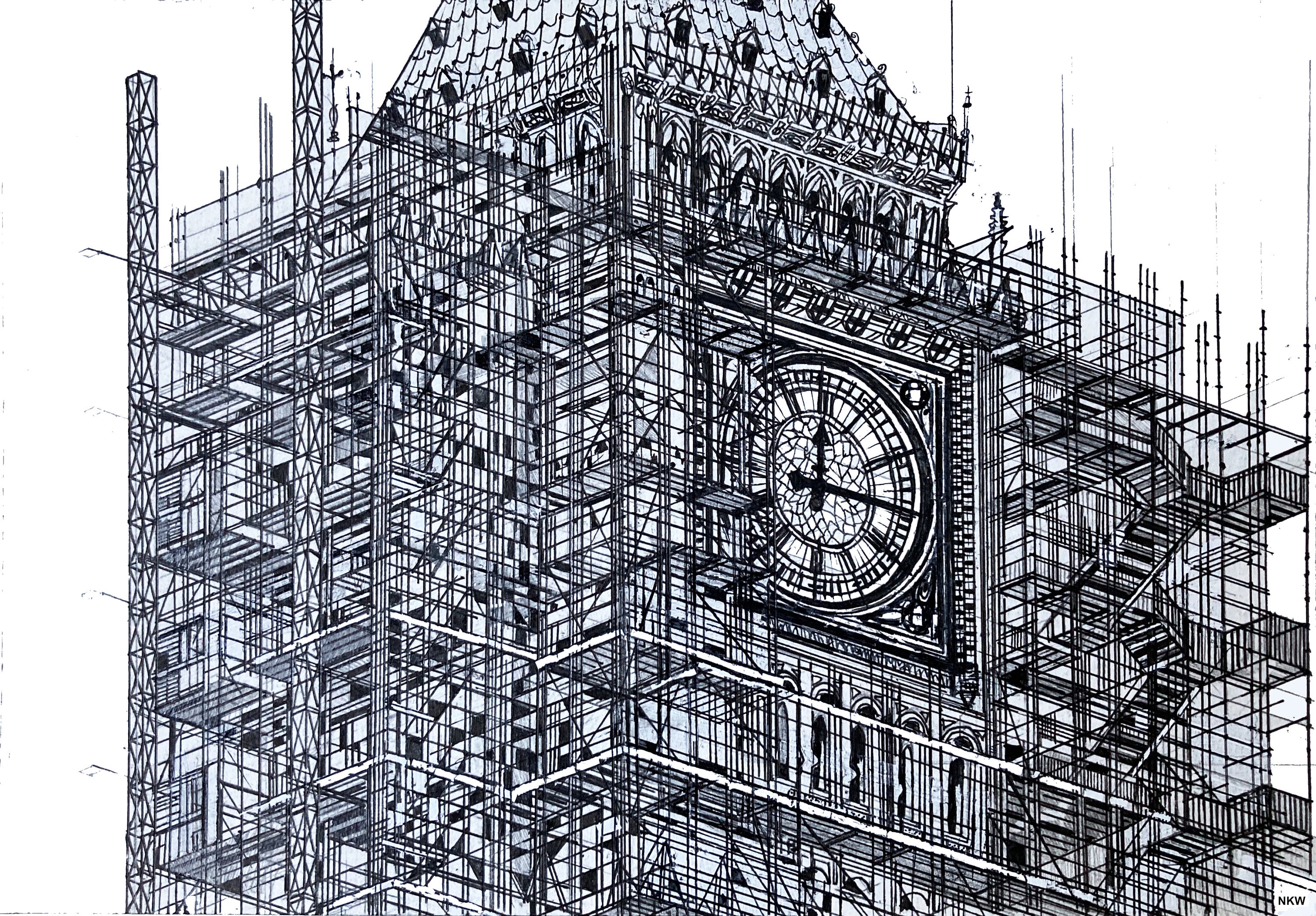 Big Ben London Fine Art Print Line Drawing Monochrome - Etsy