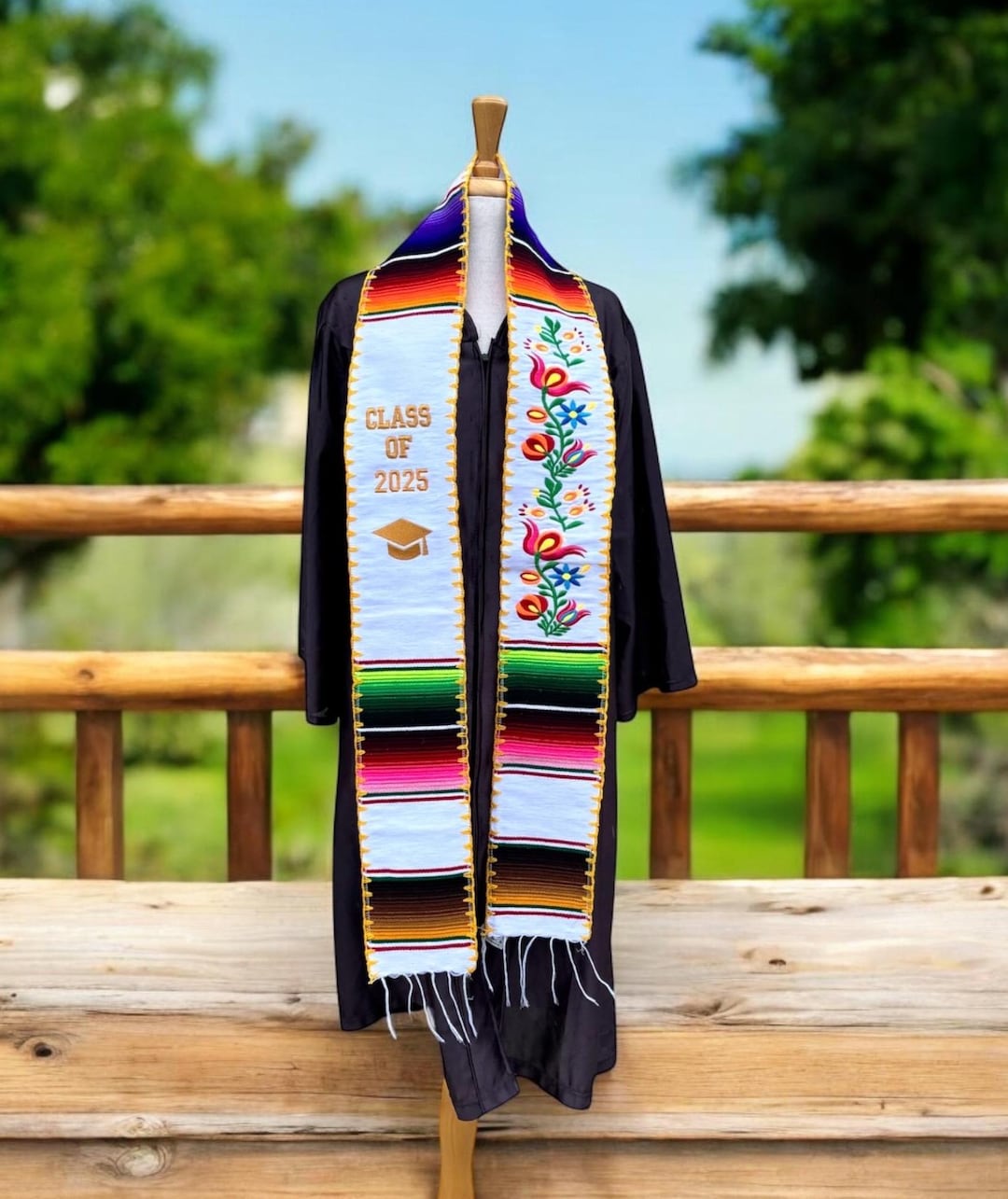 Floral Graduation Stole With Trim/embroidered Personalized Sarape - Etsy