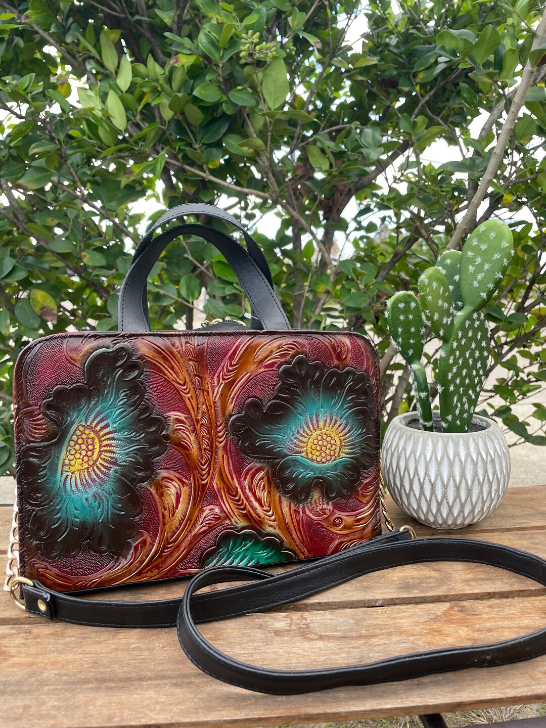 Mexican Floral Hand Tooled Design Leather Purse - Etsy