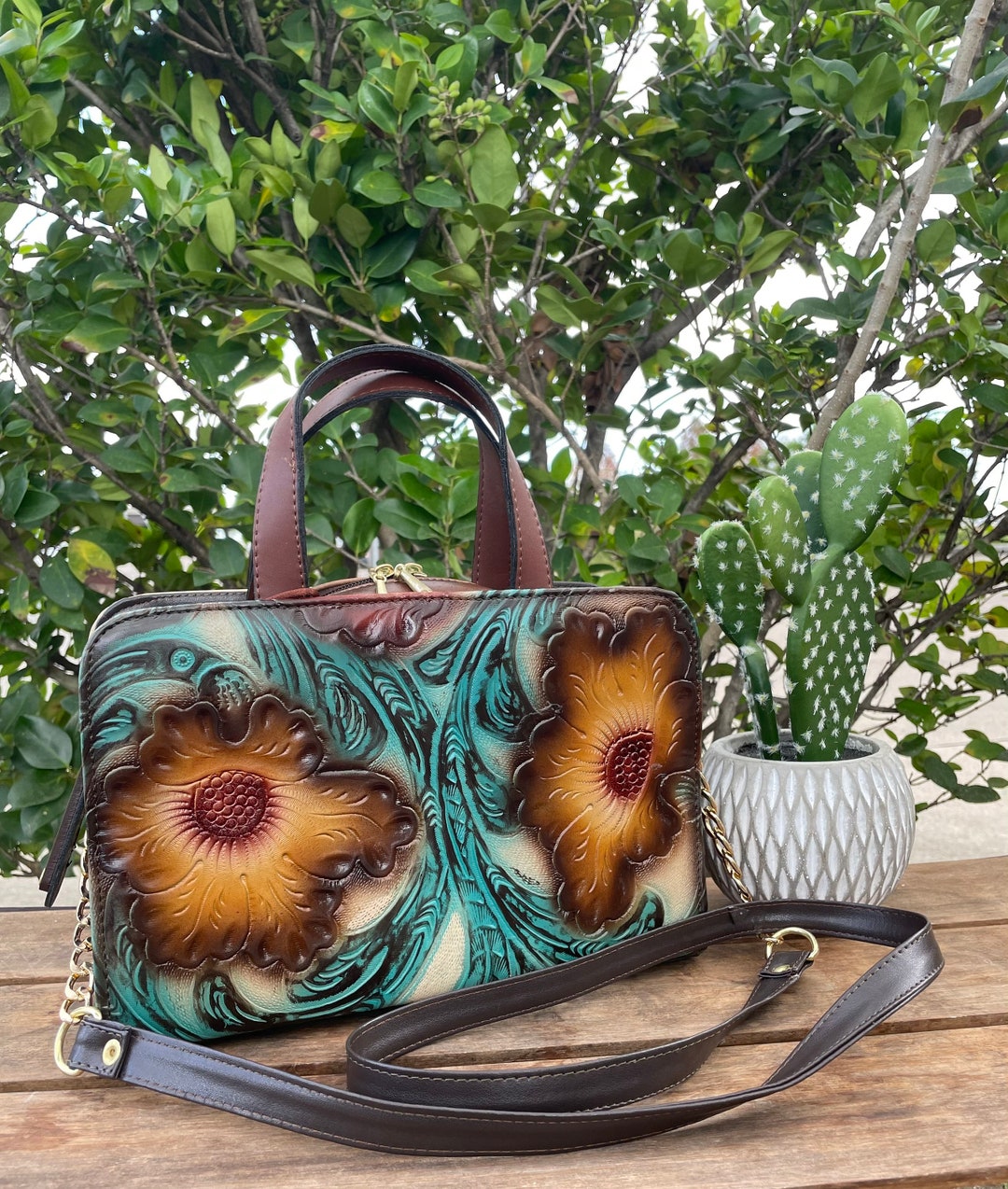 Mexican Floral Hand Tooled Design Leather Purse - Etsy