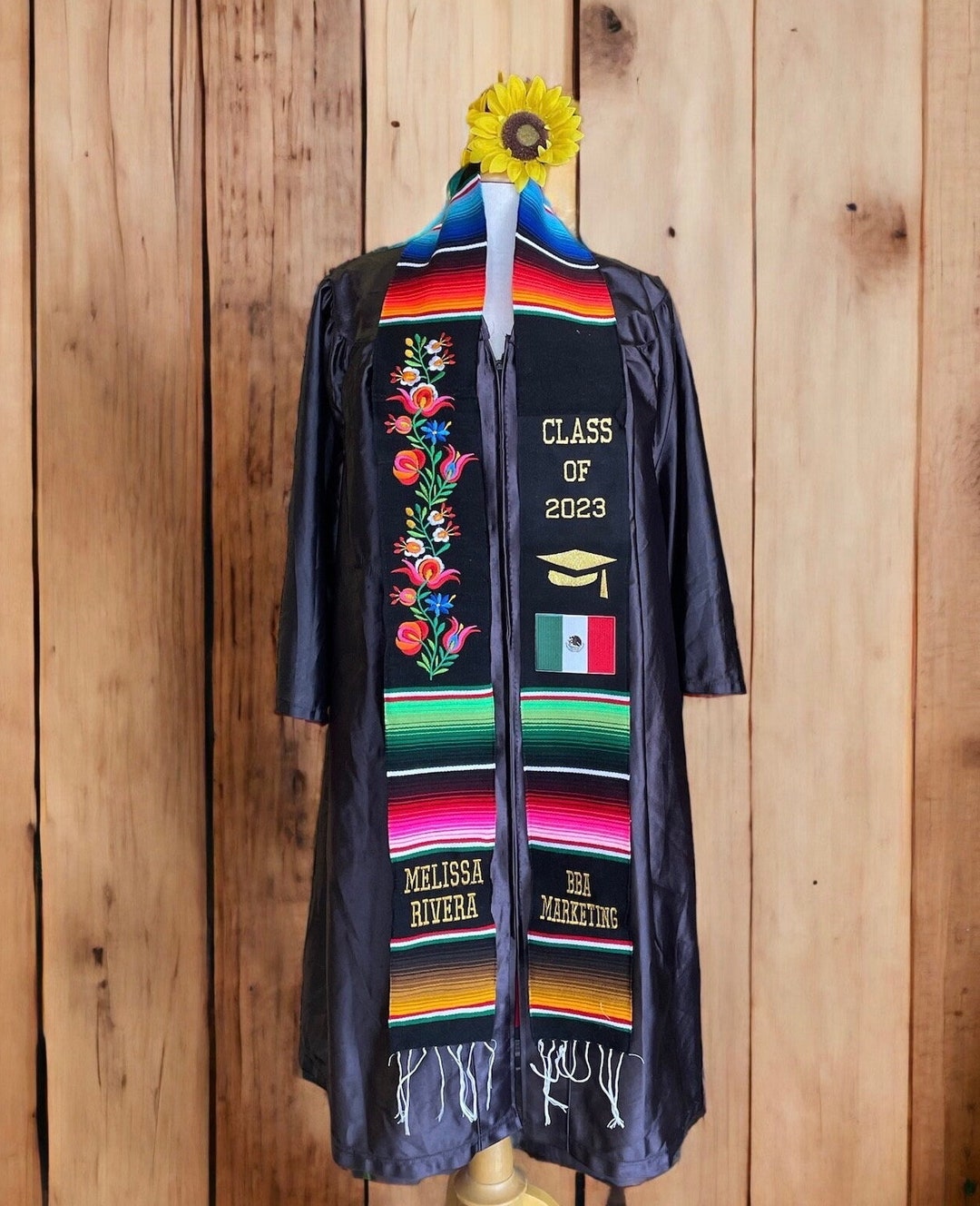 Floral Embroidered Mexican Graduation Stole/ Personalized Stole - Etsy