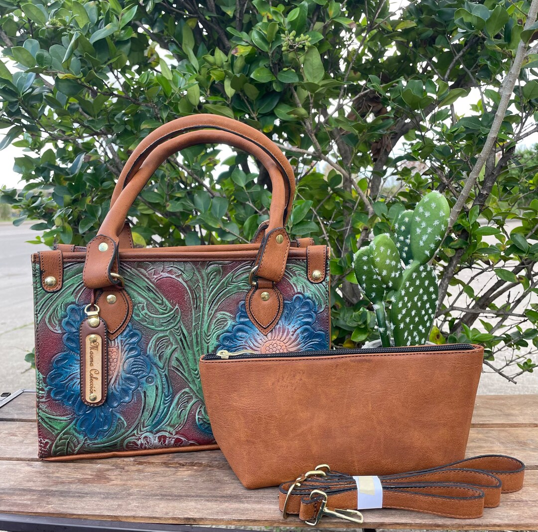 Mexican Floral Hand Tooled Design Leather Purse - Etsy