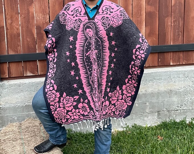 VIRGEN De GUADALUPE Virgin Mary 2 Sided Mexican Poncho Rebozo Zarape ...