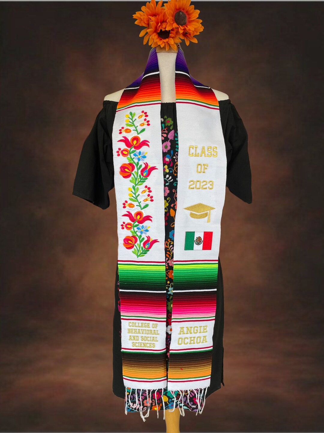 Floral Embroidered Mexican Graduation Stole Personalized Stole - Etsy