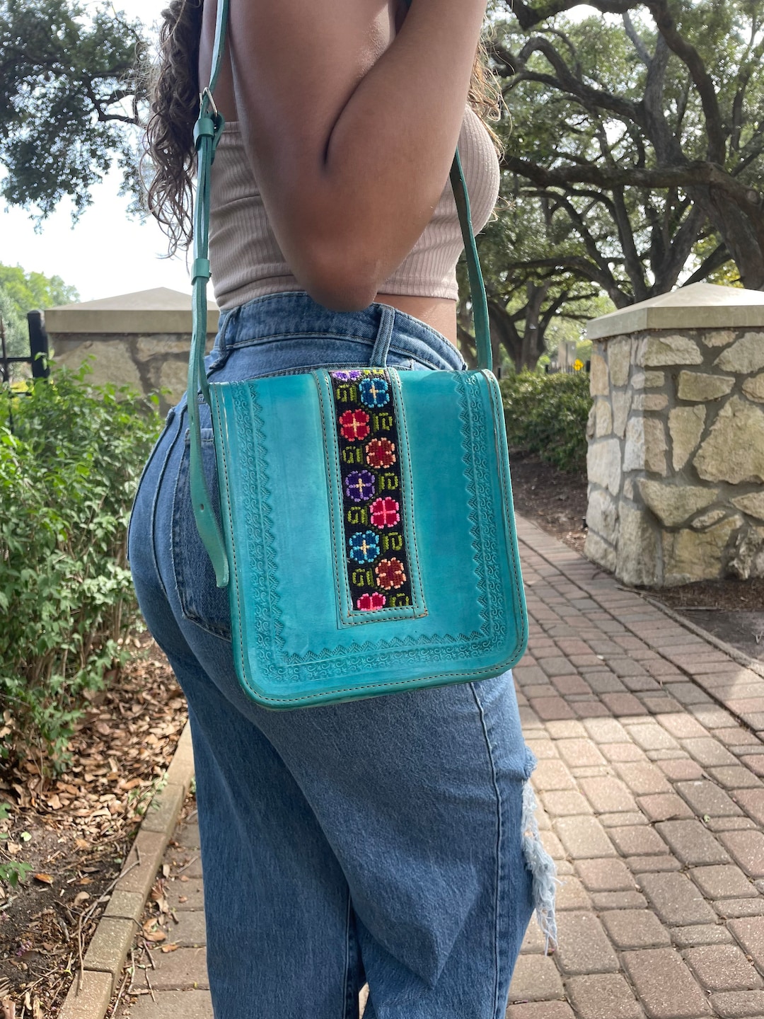 Mexican Chiapas Embroidered Leather Crossbody - Etsy