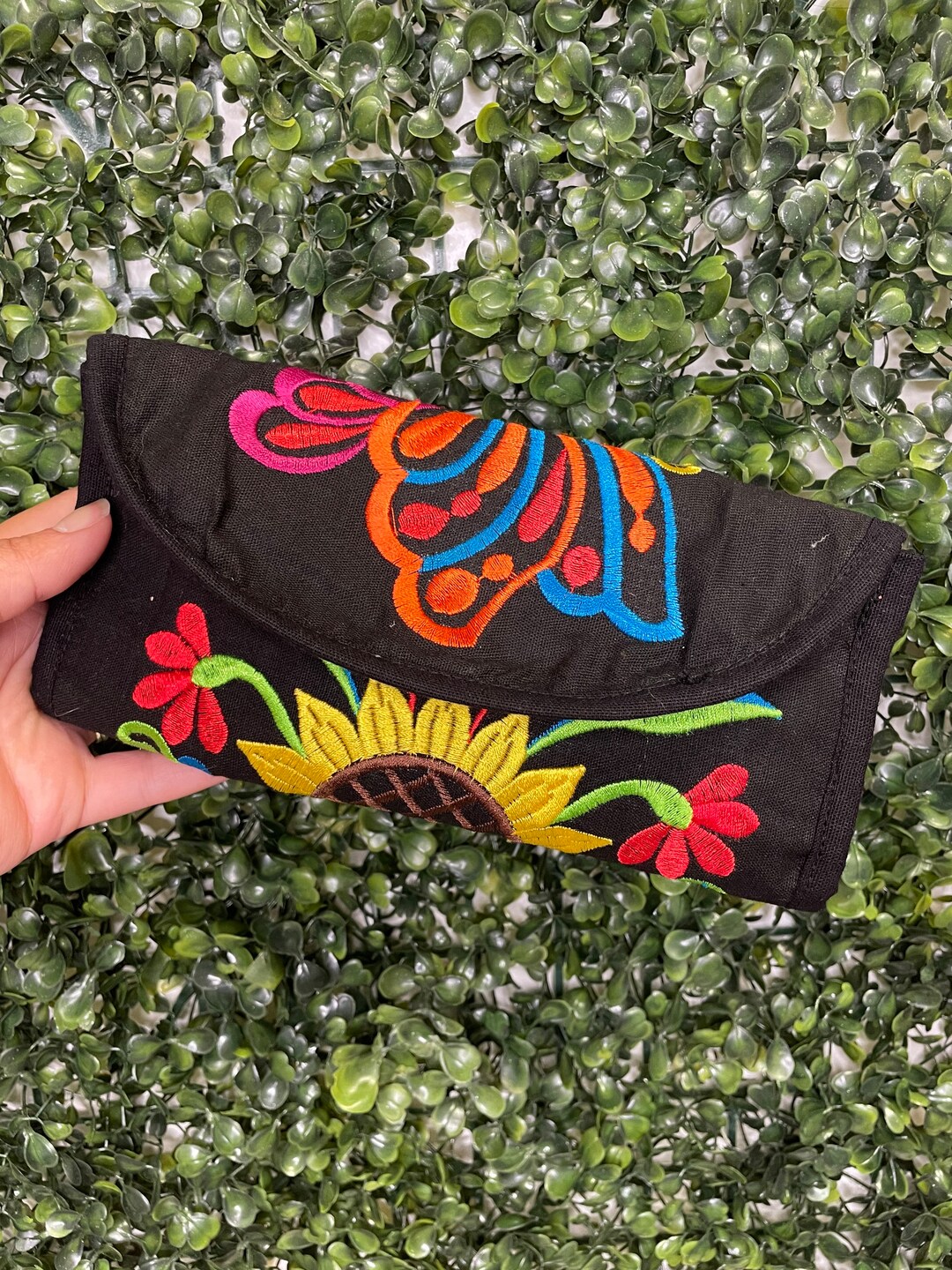 Mexican Wallet With Floral Embroidery, Handmade Wallet, Traditional ...