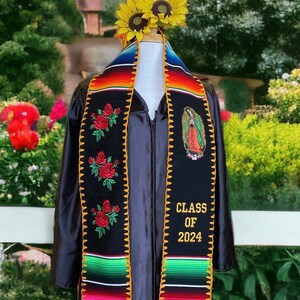 Roses & Virgen With Trim/sarape Graduation Stole/personalized Stole - Etsy