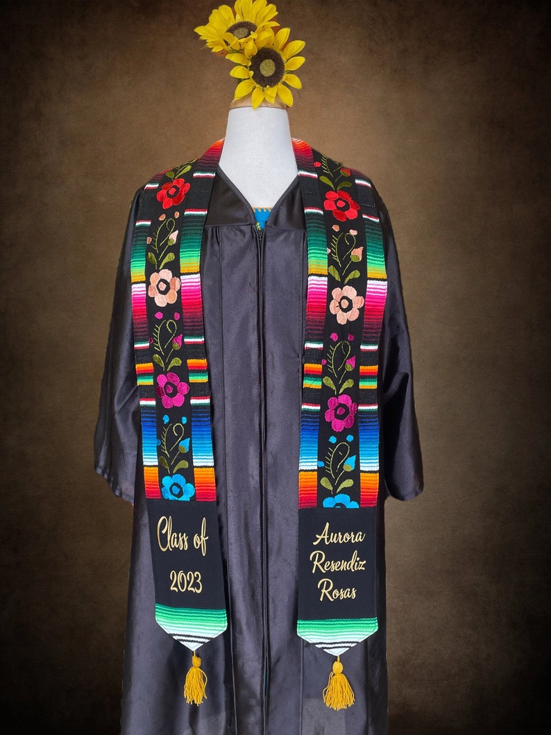 Hand Embroidered Flowers/mexican Sarape Graduation Stole - Etsy