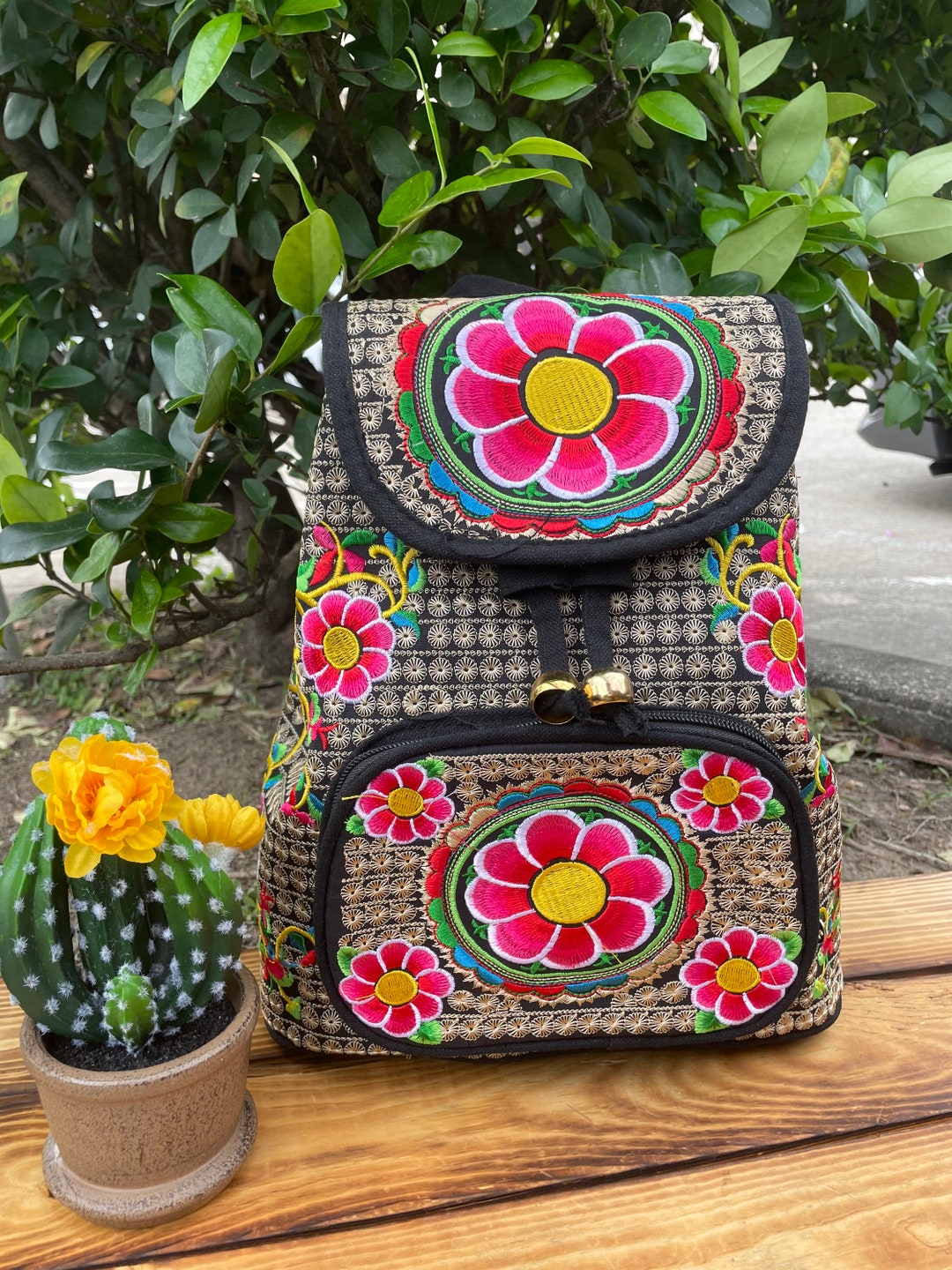 Floral Embroidered Backpack - Etsy