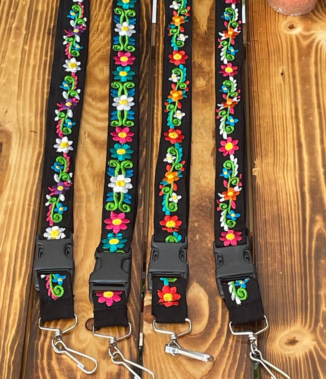 Floral Embroidered Lanyard - Etsy