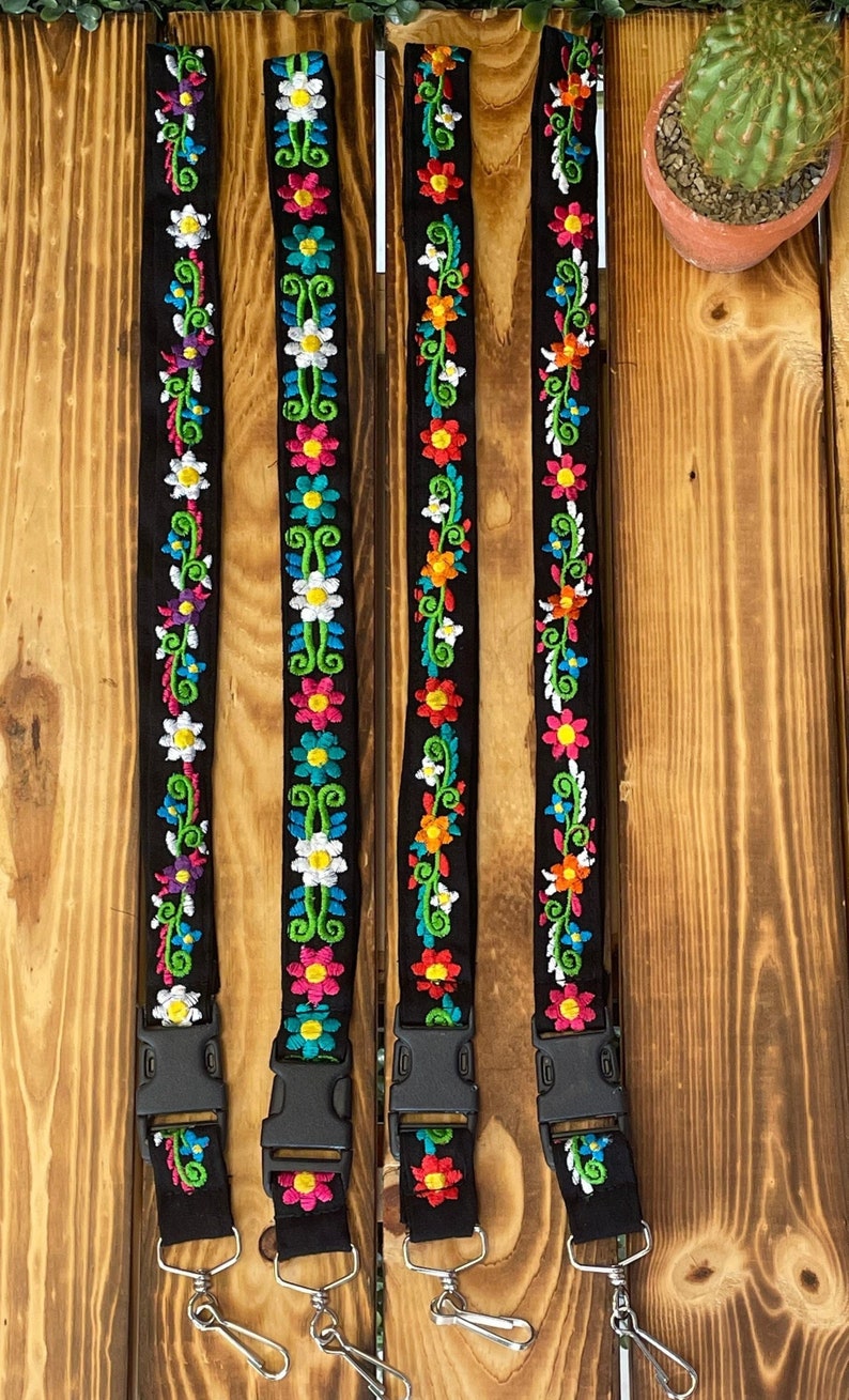 Floral Embroidered Lanyard - Etsy