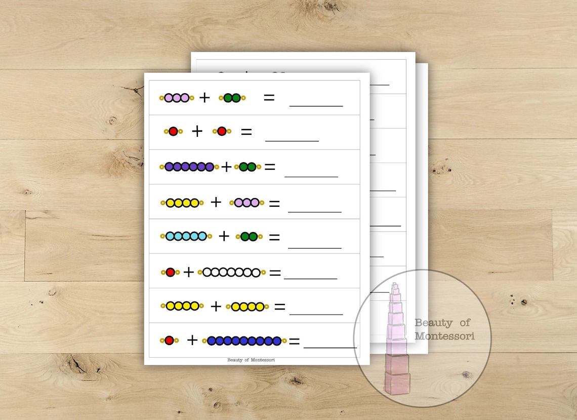 Montessori Bead Bar Addition Worksheet. Montessori Primary Math Work ...