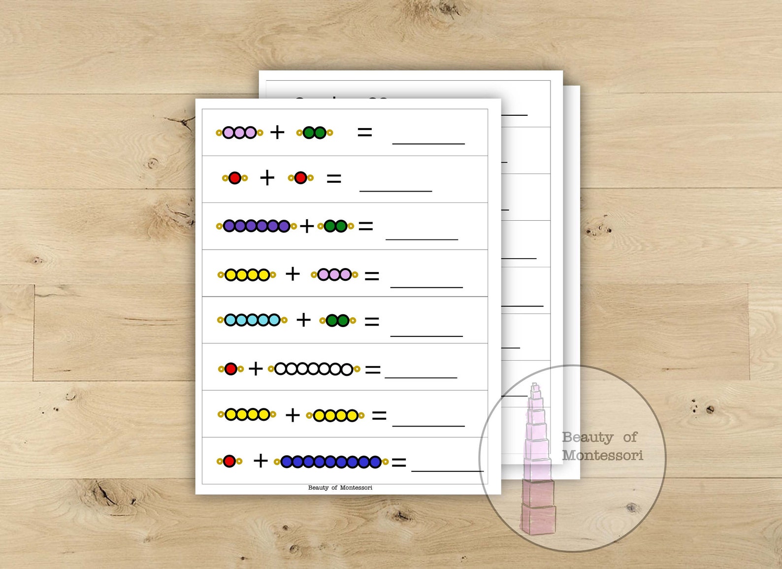 Montessori Bead Bar Addition Worksheet. Montessori Primary Math Work ...