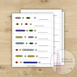 Montessori Bead Bar Addition Worksheet. Montessori Primary Math Work ...