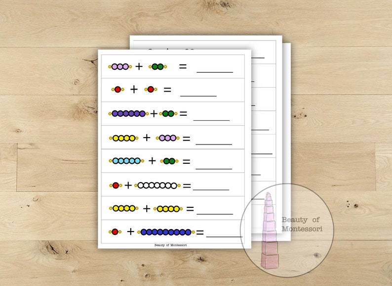 Montessori Bead Bar Addition Worksheet. Montessori Primary Math Work ...