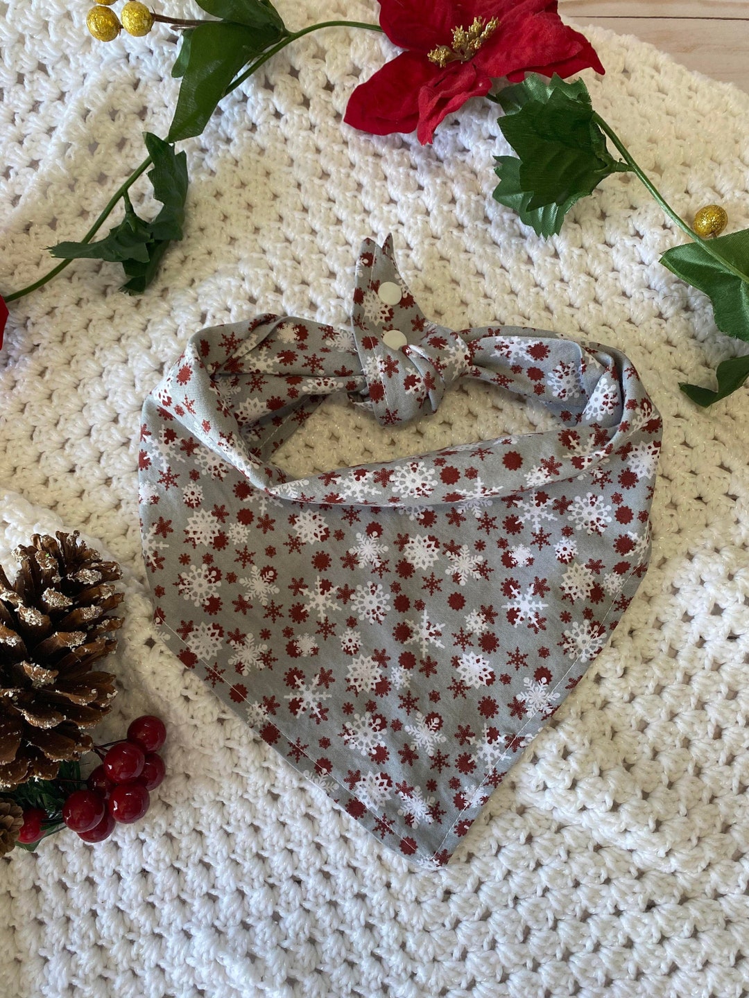 The Snowflake Red, White and Grey Xmas Snowflakes Dog Bandana Cat ...