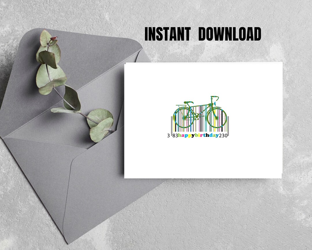 Printable Birthday Card Triathlon Barcode Bike Greeting Card Triathlete ...
