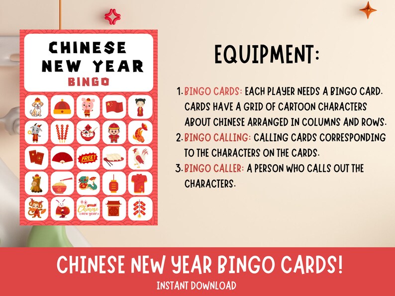 Chinese New Year Bingo Cards, Printable New Year Party Game for Kids ...