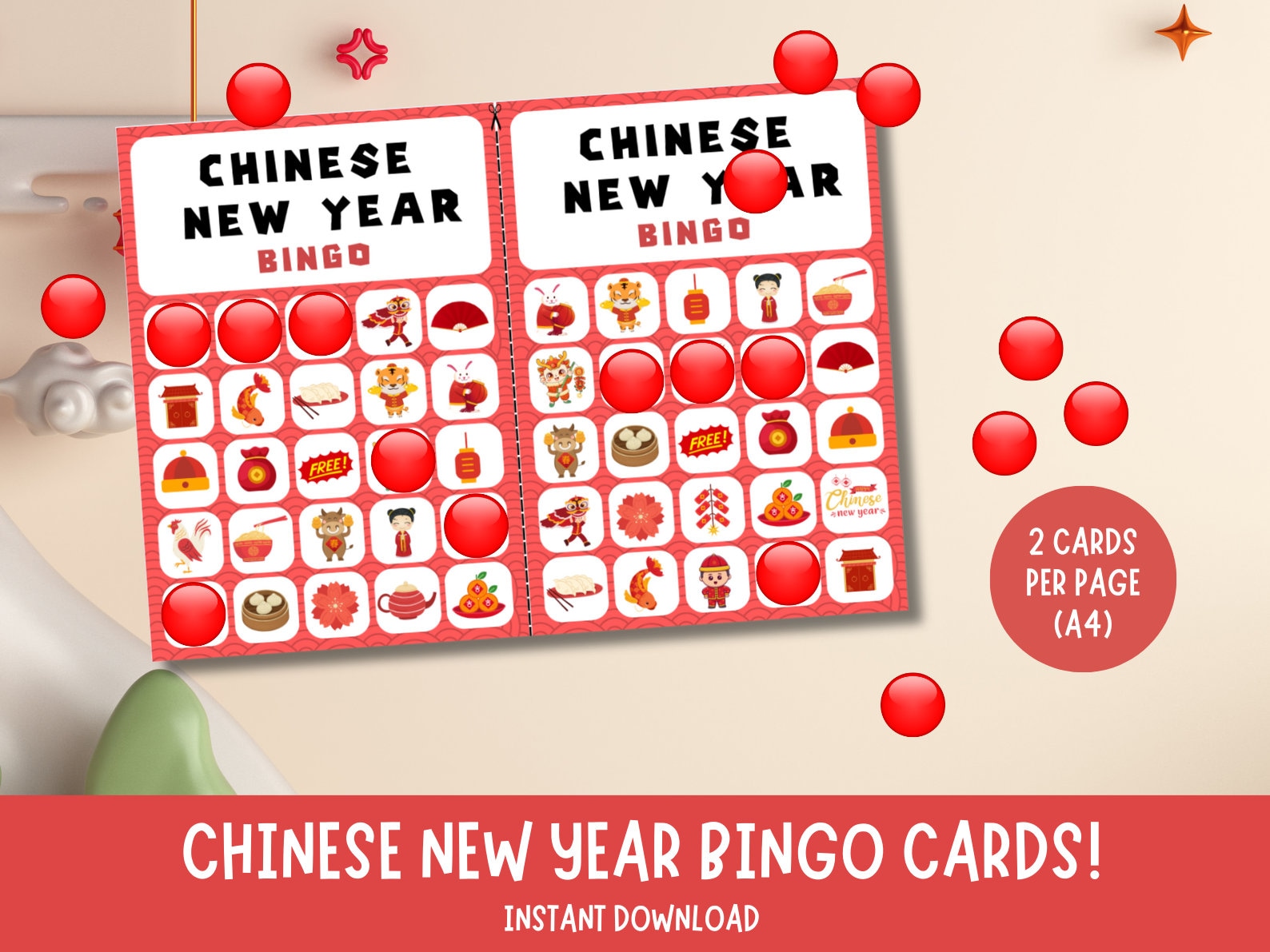 Chinese New Year Bingo Cards, Printable New Year Party Game for Kids ...