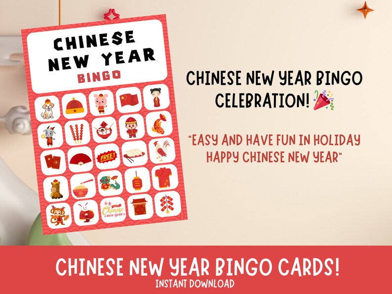 Chinese New Year Bingo Cards, Printable New Year Party Game for Kids ...