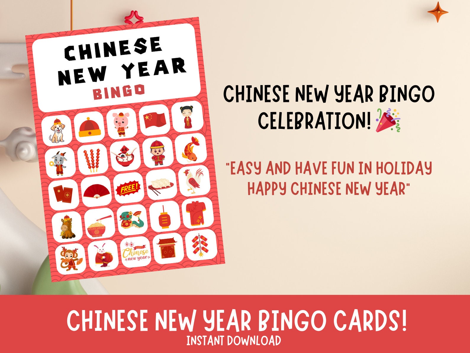 Chinese New Year Bingo Cards, Printable New Year Party Game for Kids ...