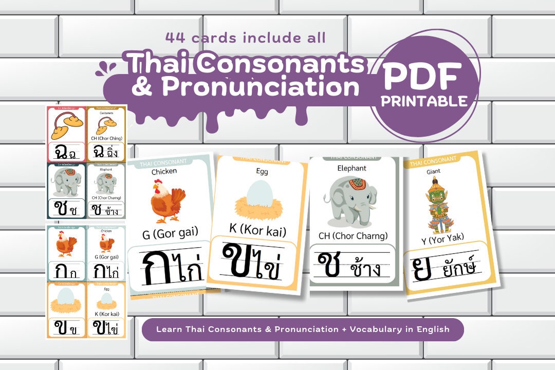 Printable Flashcards Thai, Thai Consonants and Pronunciation Vocabulary ...