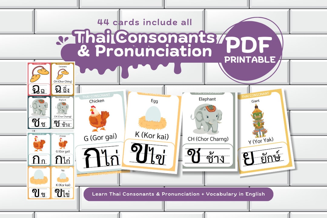 Printable Flashcards Thai, Thai Consonants and Pronunciation Vocabulary ...