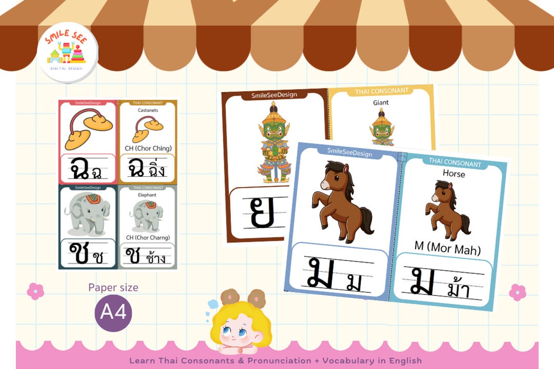 Printable Flashcards Thai, Thai Consonants and Pronunciation Vocabulary ...