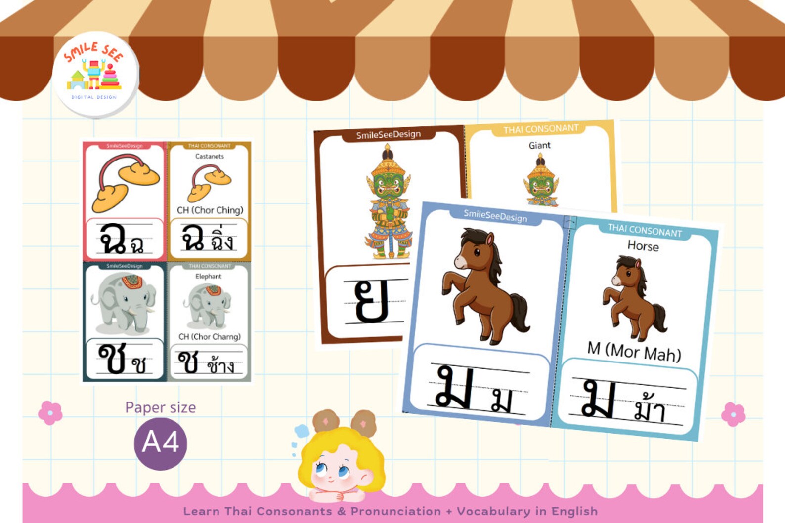 Printable Flashcards Thai, Thai Consonants and Pronunciation Vocabulary ...