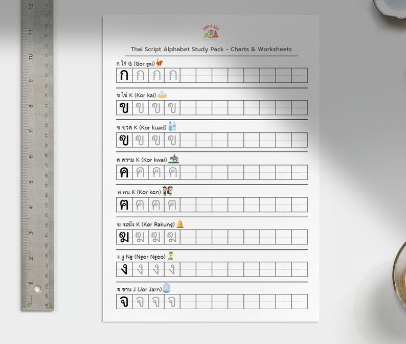 Thai Consonants and Vowels Practice Worksheets, Study Thai Writing ...