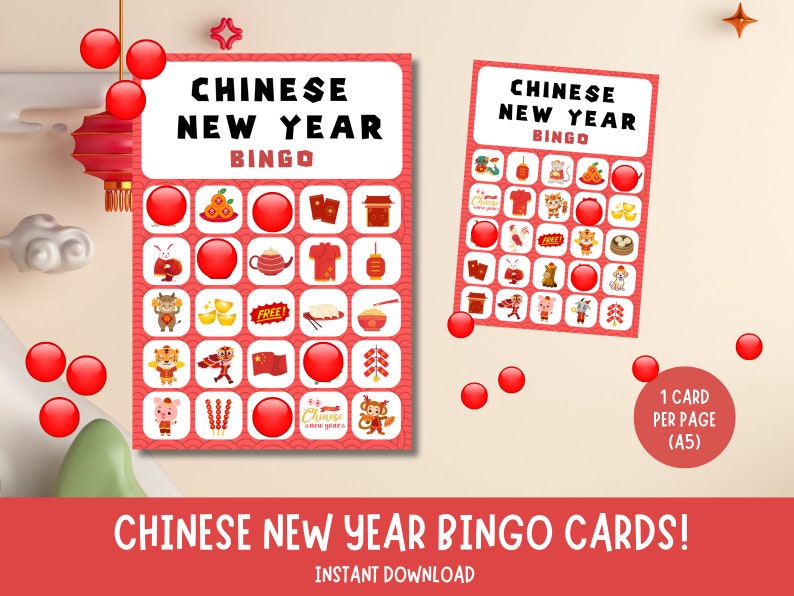 Chinese New Year Bingo Cards, Printable New Year Party Game for Kids ...