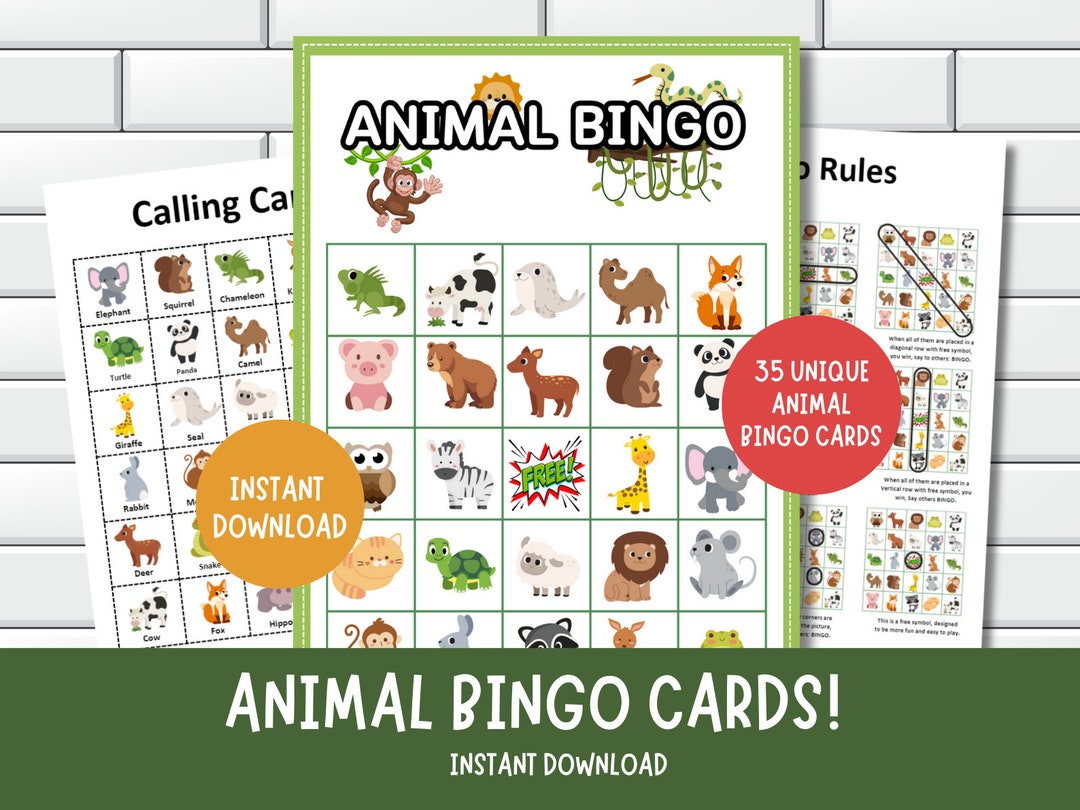 Animal Bingo Cards, 35 Bingo Cards, Animal Party Game, Animal Activity ...