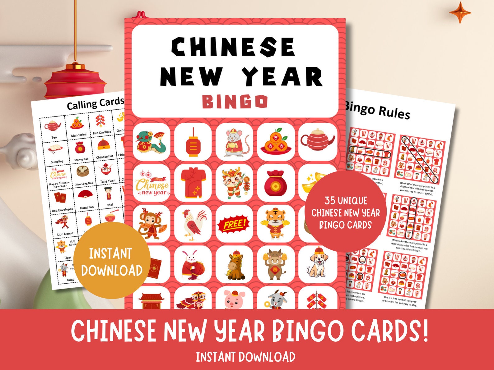 Chinese New Year Bingo Cards, Printable New Year Party Game for Kids ...
