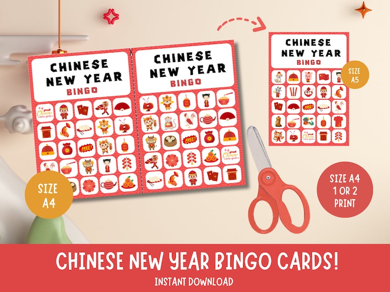 Chinese New Year Bingo Cards, Printable New Year Party Game for Kids ...