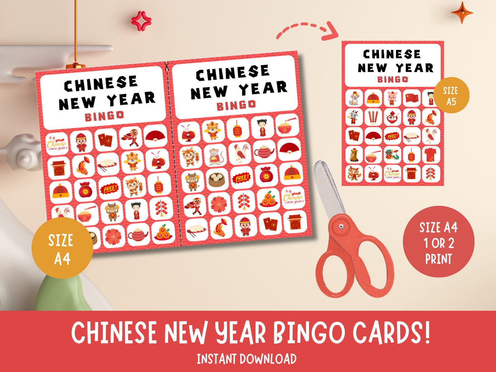Chinese New Year Bingo Cards, Printable New Year Party Game for Kids ...