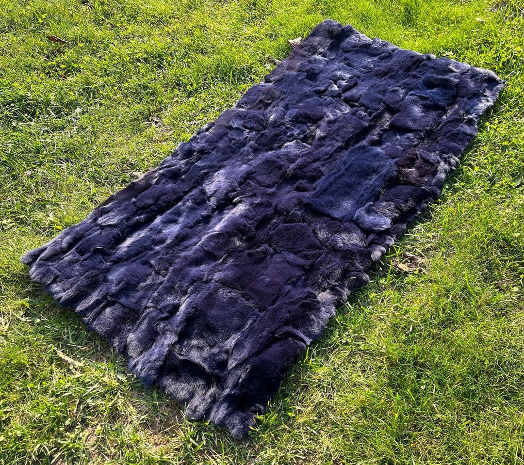 Super Soft Navy Blue Rabbit Fur, Genuine Patchwork Rabbit Hide, Natural ...