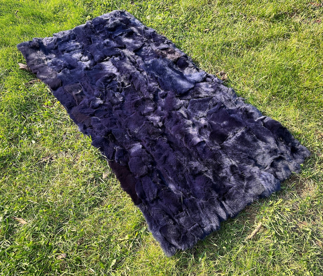 Navy Blue Rabbit Fur, Genuine Fur Blanket, Throw Animal Hide, Patchwork ...