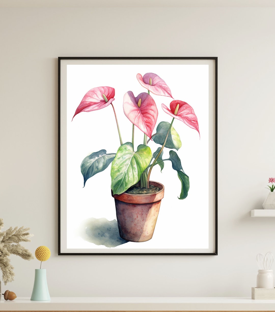 Pink Anthurium Print, Anthurium Plant Painting, Printable Botanical ...