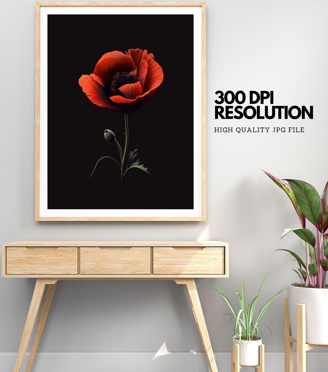 Poppy Flower Digital Poster, Digital Download Wall Print, Printable ...