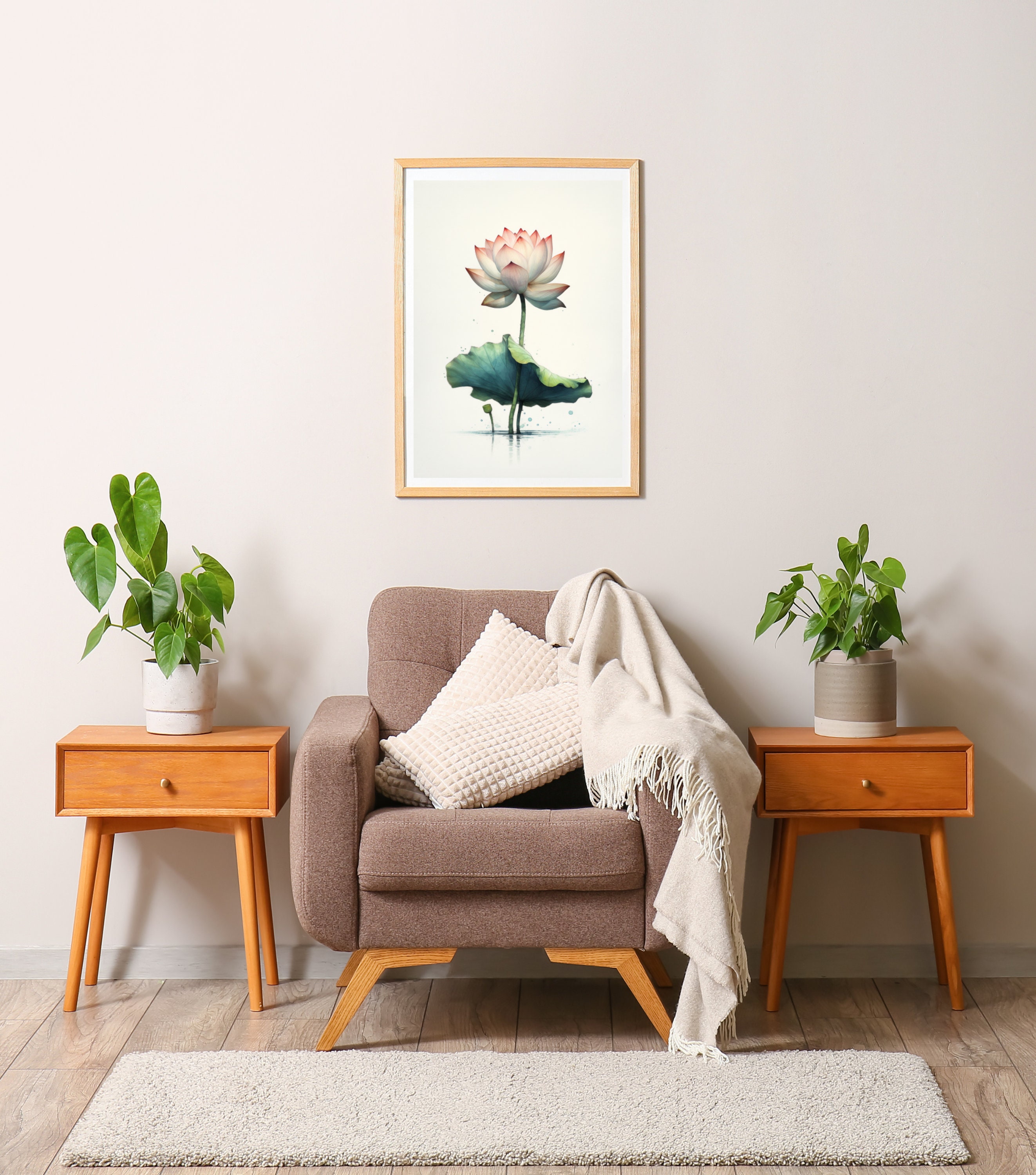 White Pink Lotus Flower Print, Printable Lotus Plant, Botanical Wall ...