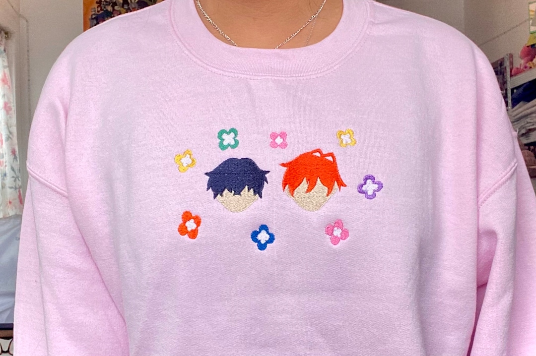 Chibi Flower Boys Bl Embroidered Crewneck Sweatshirt - Cute Kawaii Bl ...