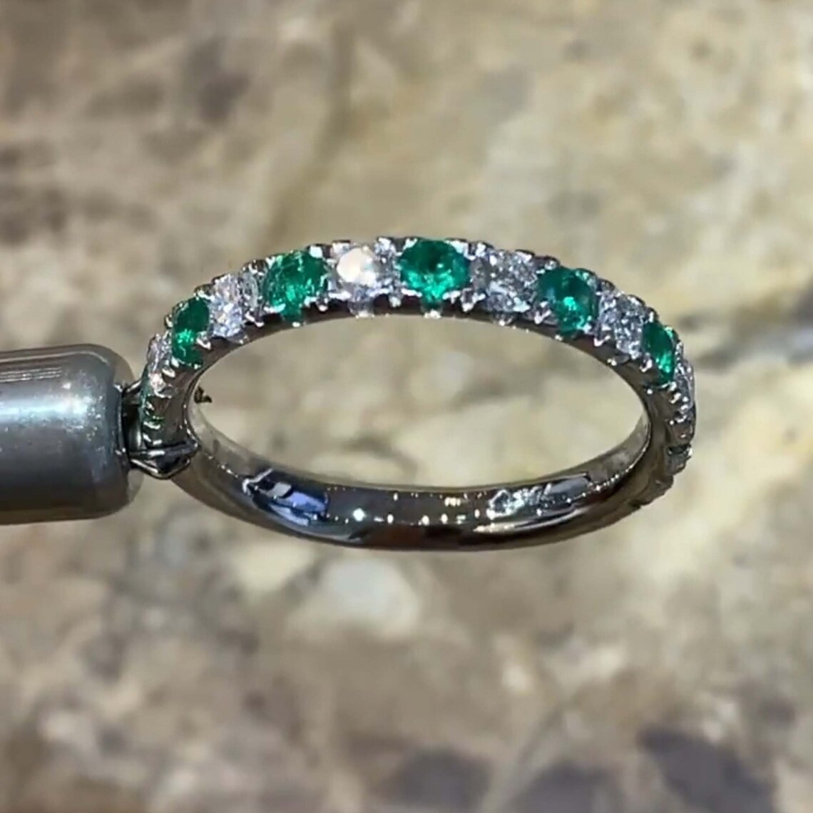 1.50 Ct Round Cut Emerald & Diamond Band Full Eternity Band | Etsy