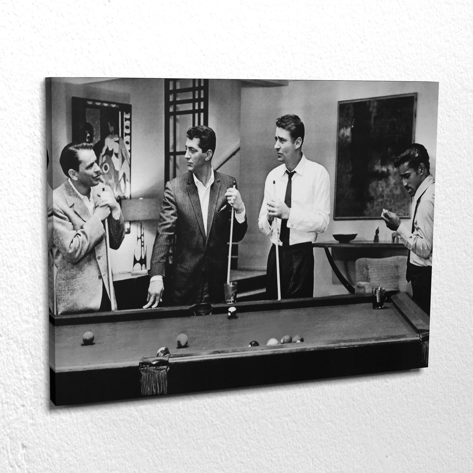 Rat Pack Playing Pool Black and White Canvas Wall Art Print | Etsy