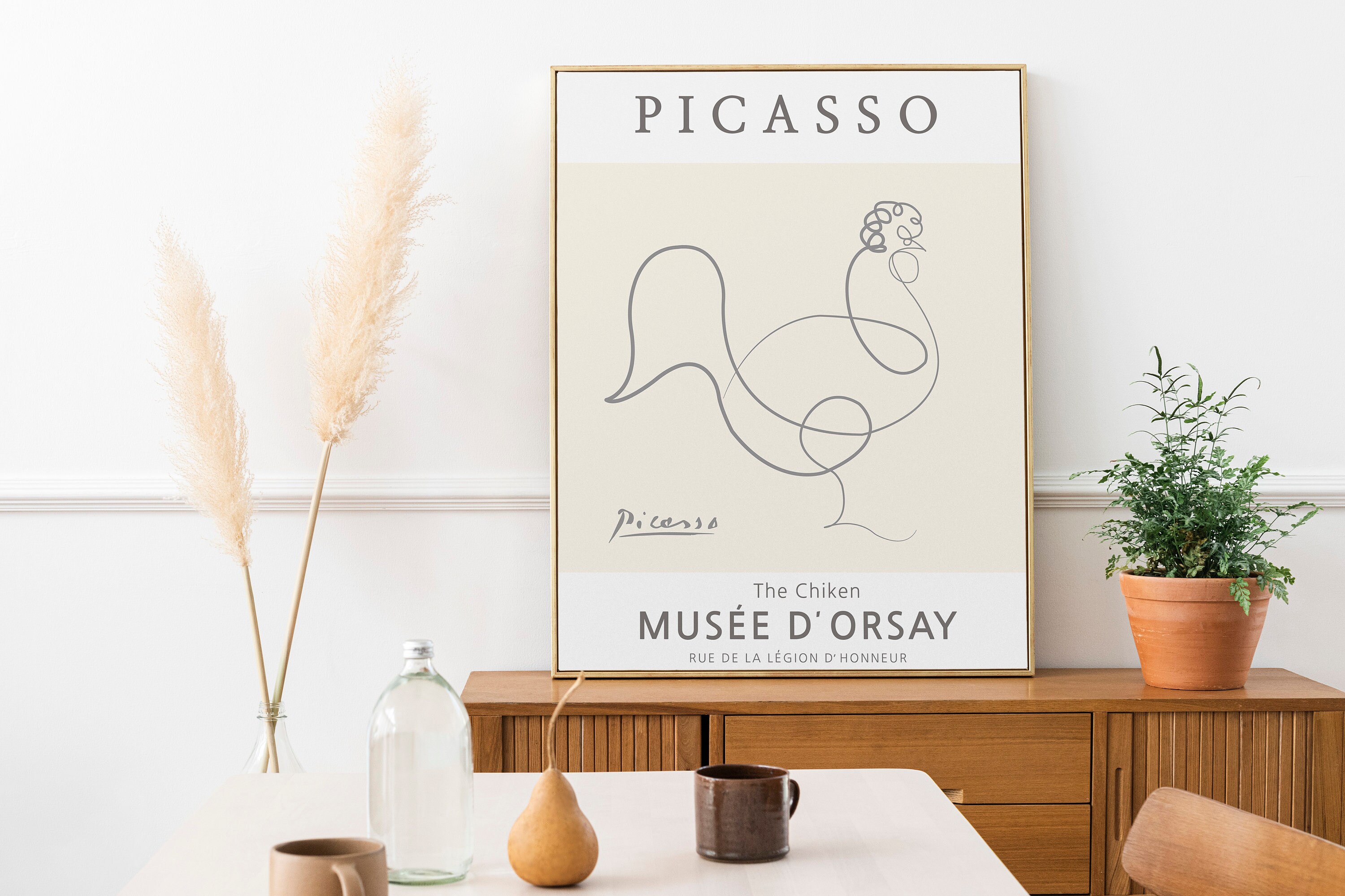 Picasso Chicken Art Print, Line Drawing, Minimalist Animal Sketch, Wall ...