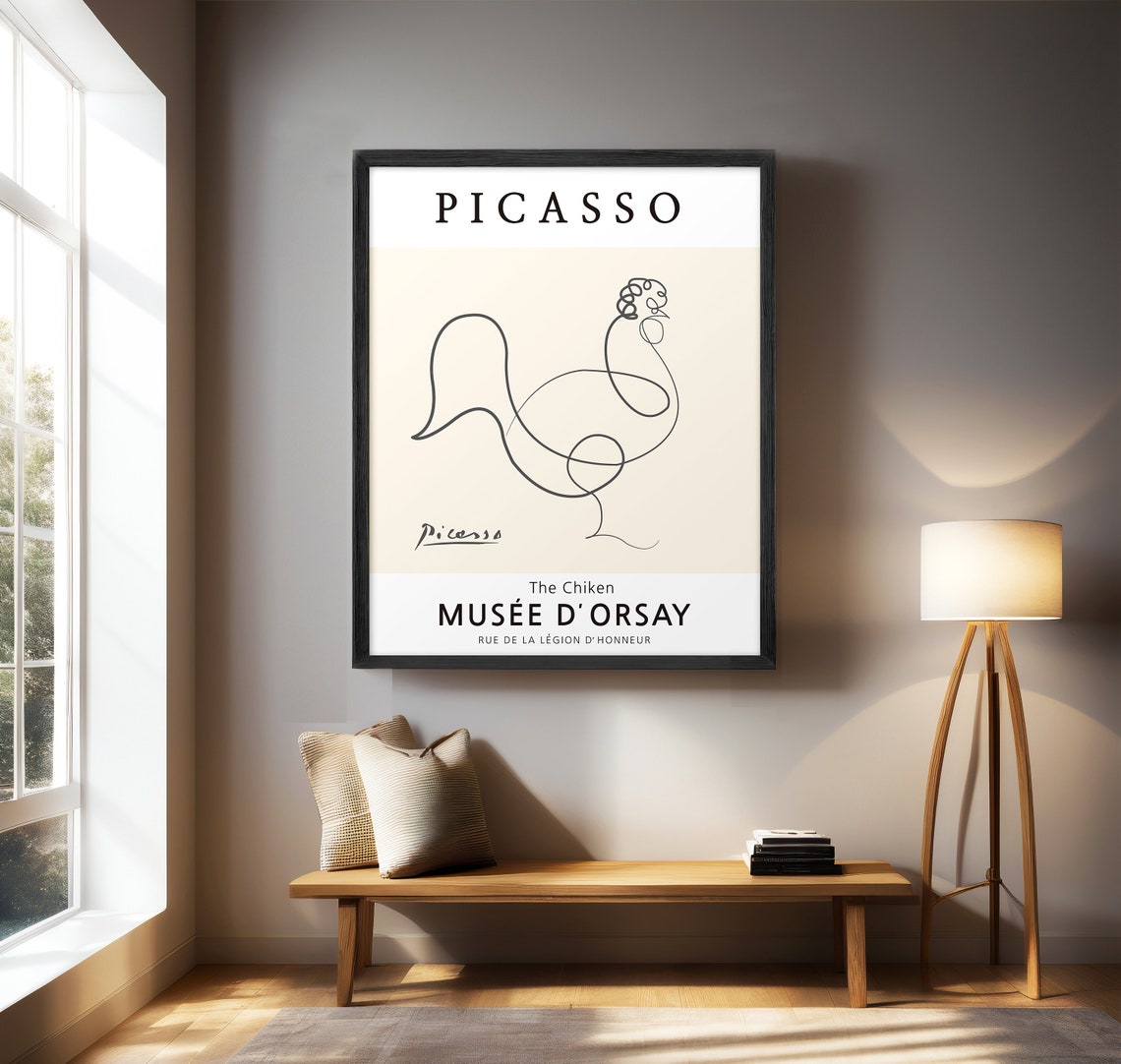 Picasso Chicken Art Print, Line Drawing, Minimalist Animal Sketch, Wall ...